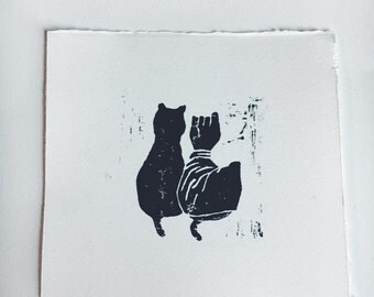 Cat lino print | Etsy