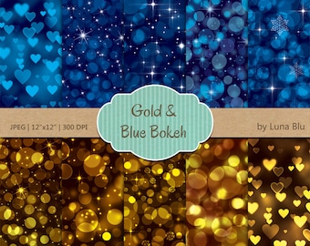 Gold Digital Paper Bokeh Patterns Backgrounds & Glitter frames