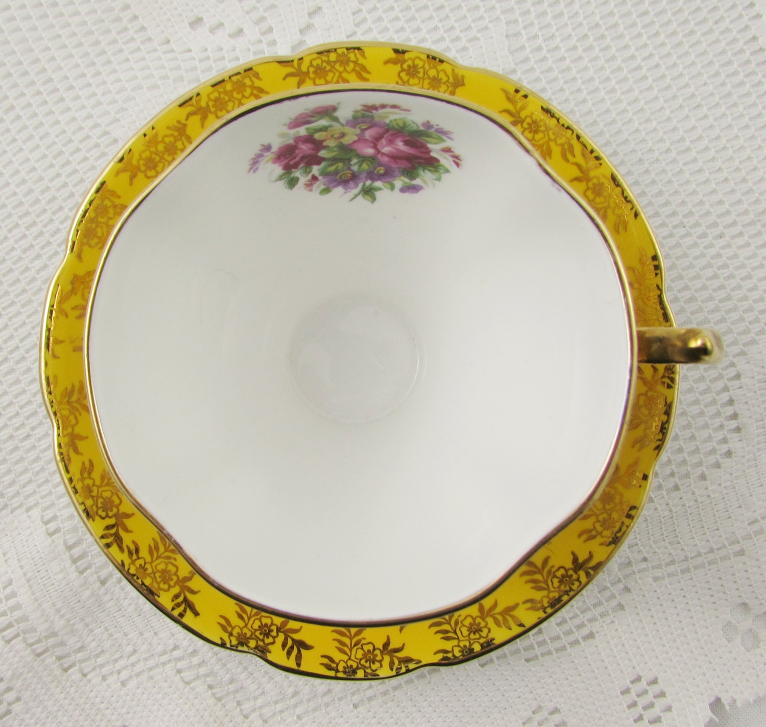 Royal Stuart Yellow Tea Cup and Saucer with Gold Chintz and