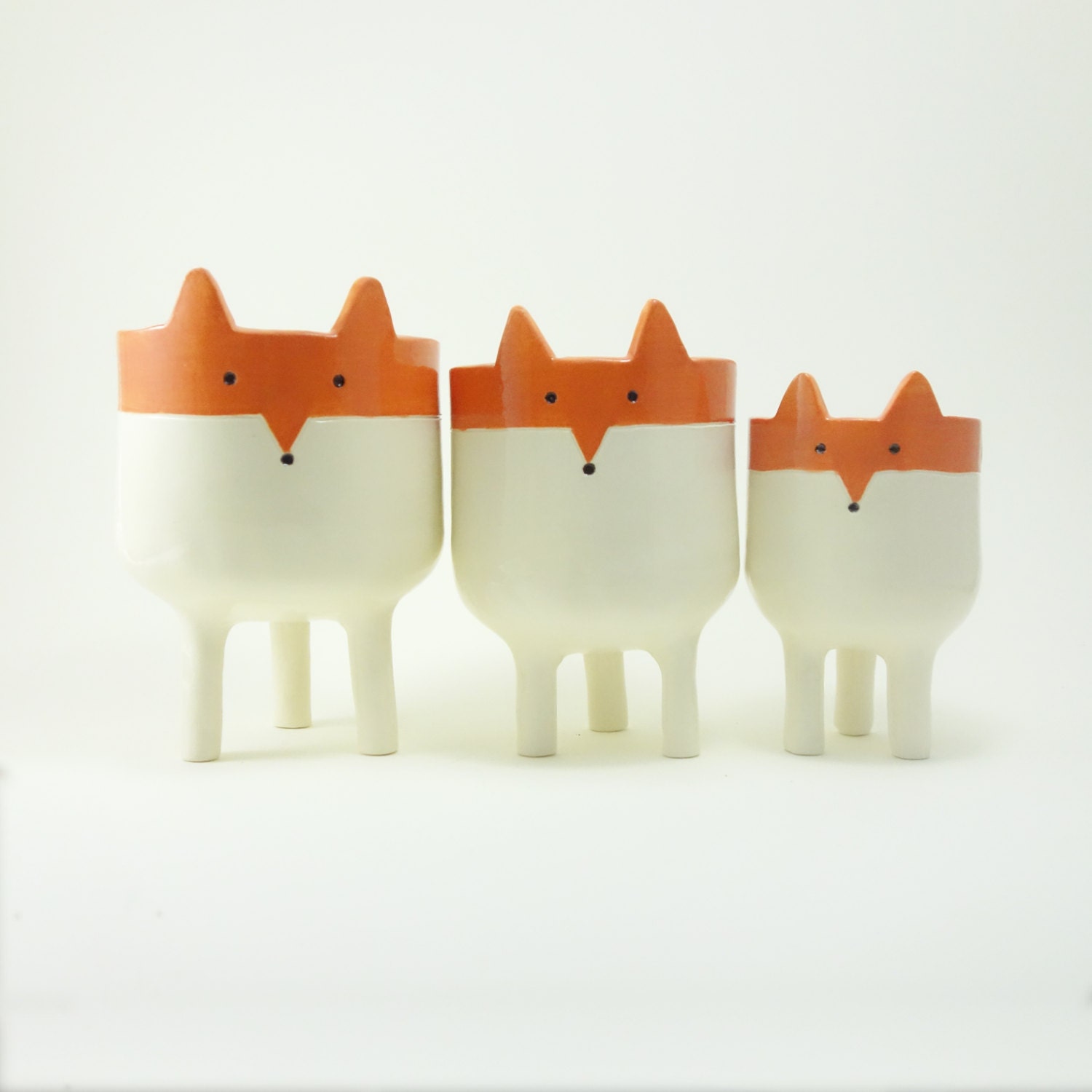 Fox Planters Three Ceramic Fox Plant Pots Garden