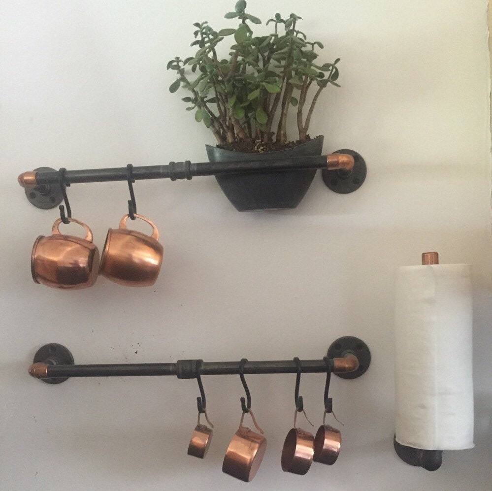 Steel Pipe/Copper Kitchen Cup Holder / Towel by KnotAndSteelCo