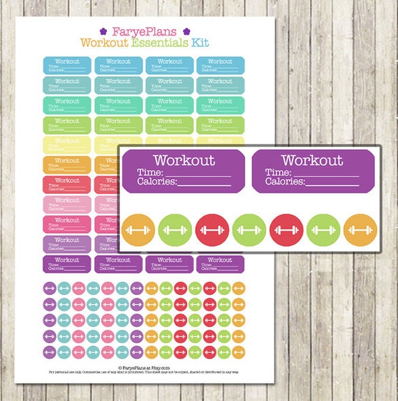 Workout printable planner stickers / gym stickers for Erin