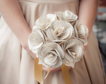 vintage book paper roses long stemmed bouquet for weddings