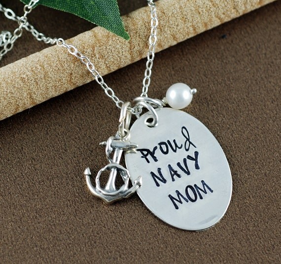 Proud Navy Mom Necklace Hand Stamped Sailor Necklace