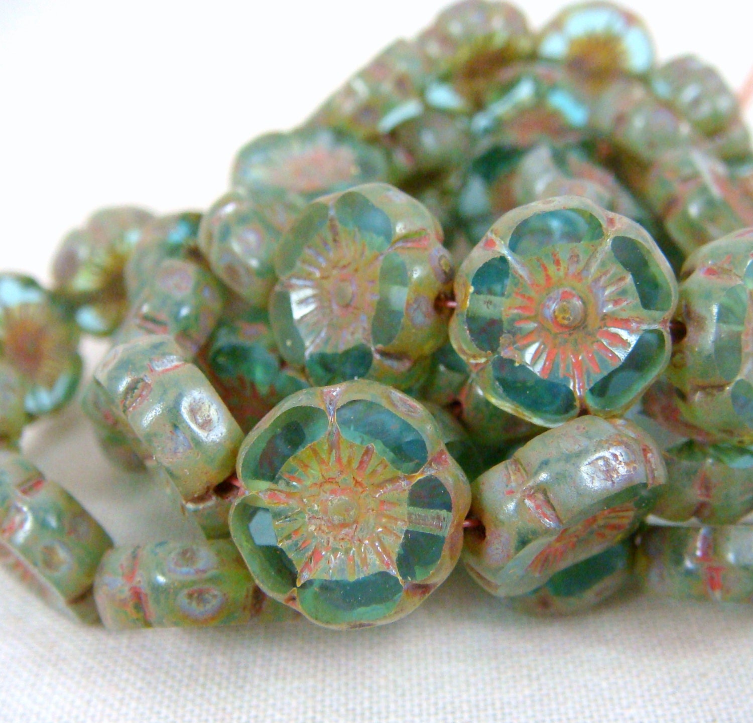 Czech Beads Czech Glass Flower Beads Hibiscus Flower Aqua