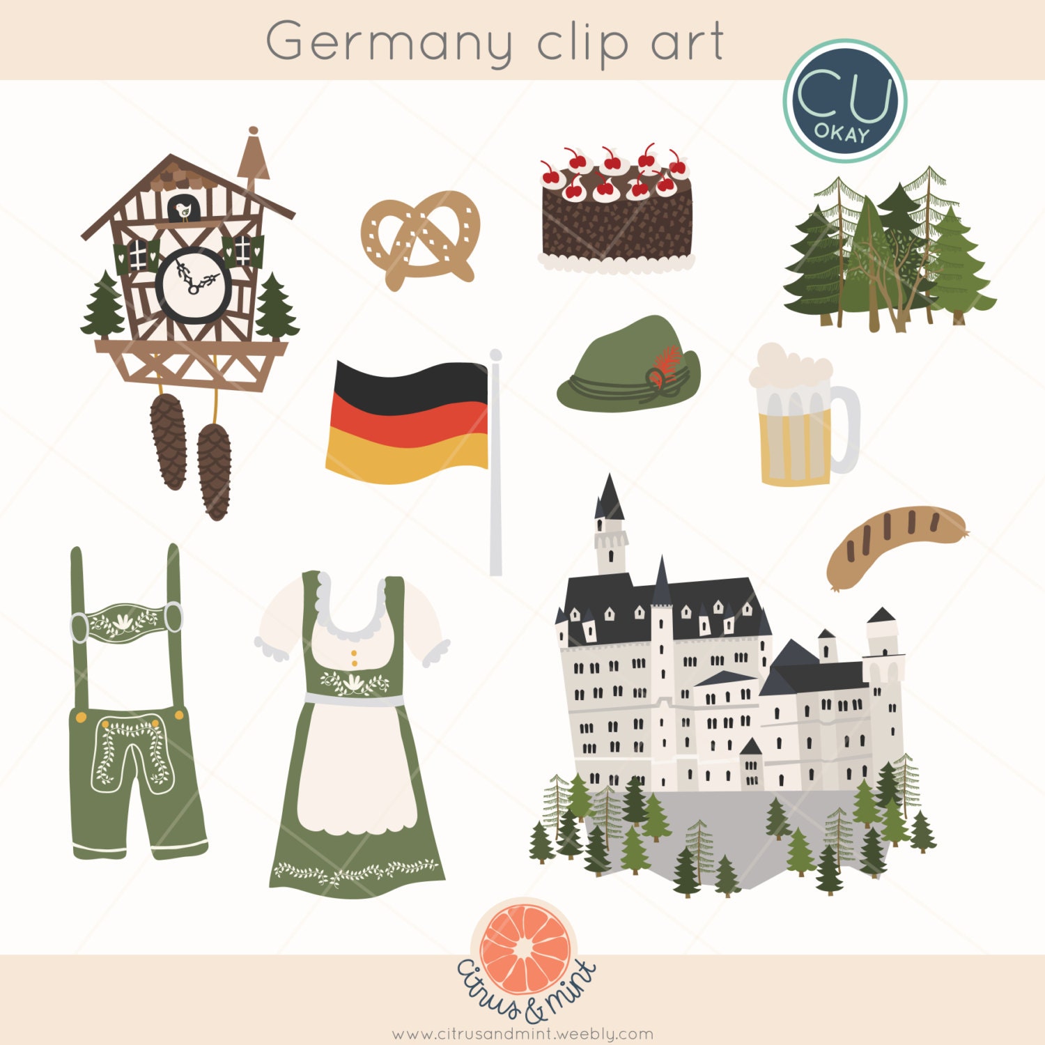 Germany Clip Art Graphics Hand-Drawn Digital Illustrations