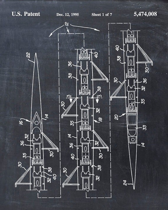 8 Man Rowing Shell Scull Patent Print Patent Art Print