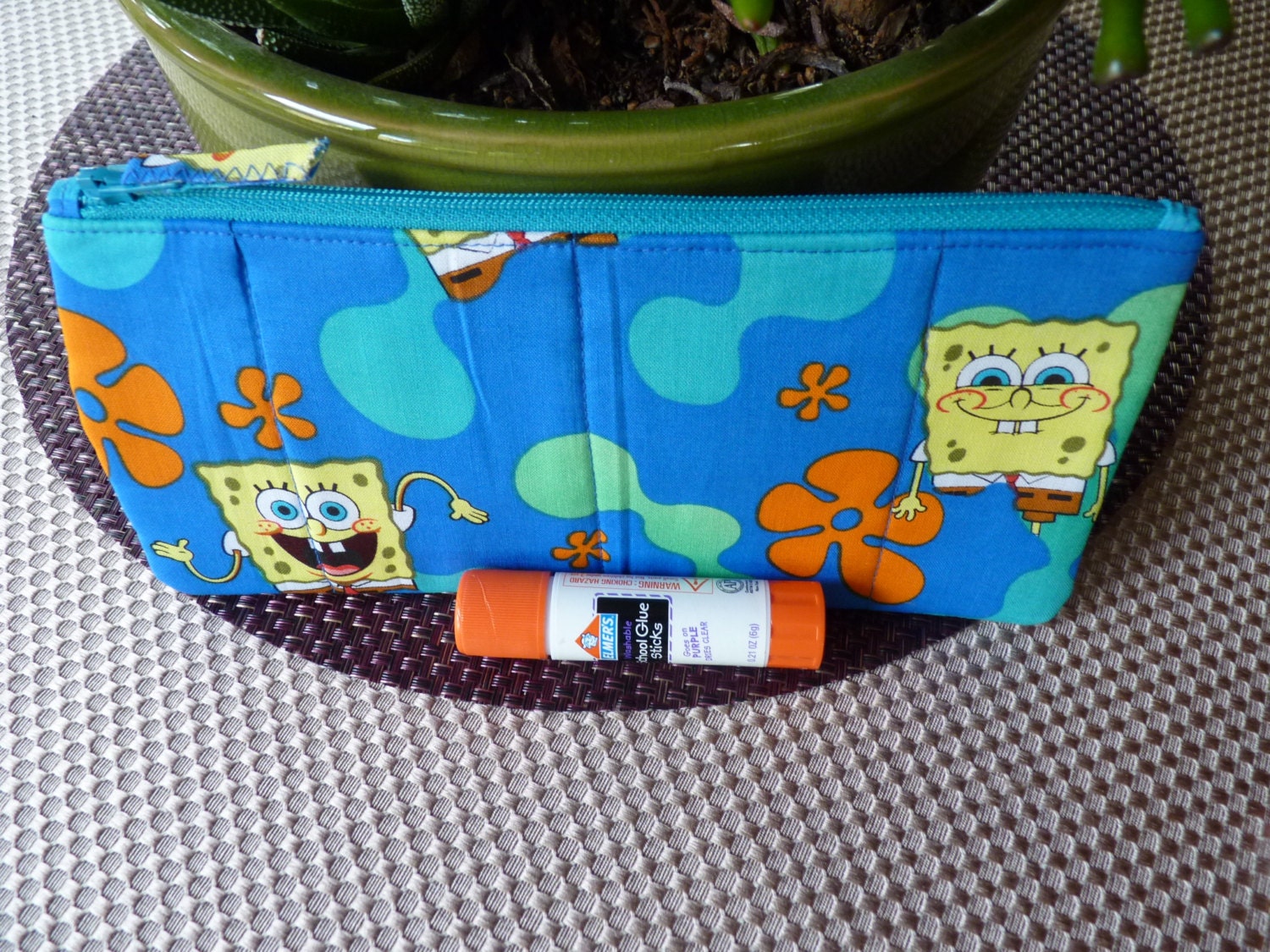 Handcrafted Spongebob Zipper Pencil Case/ Pouch/Gadget/Travel
