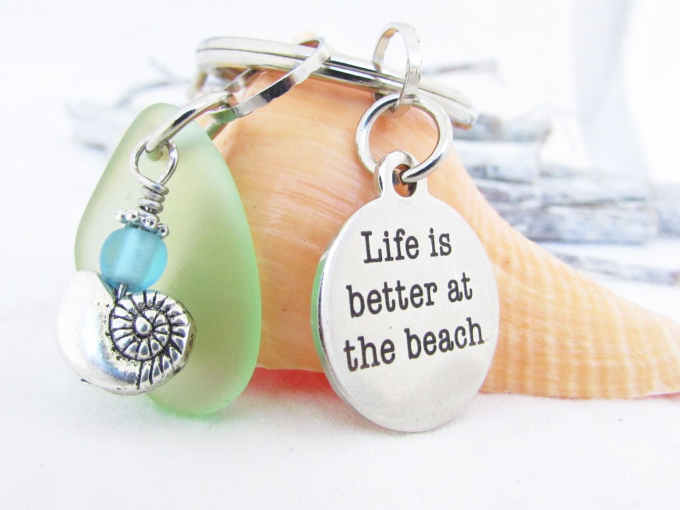 Seaglass Keychain Beach Keychain Sea Glass Keychain Car