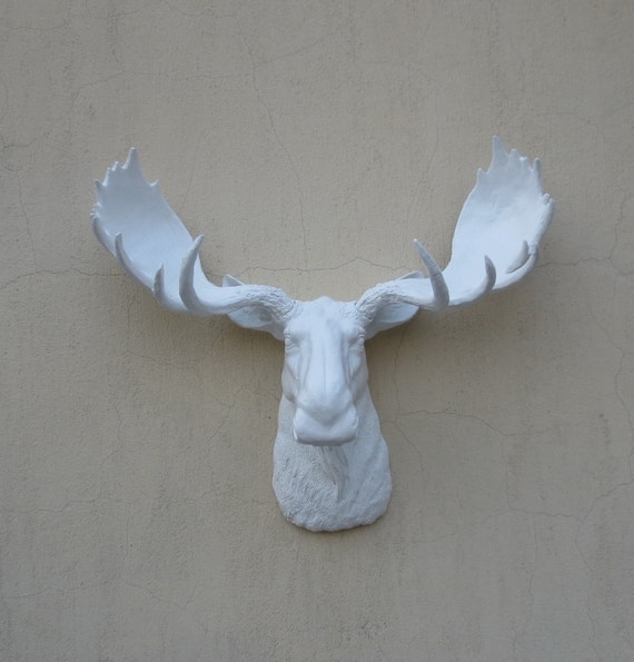 Items similar to White faux taxidermied Moose head wall mount, wall ...