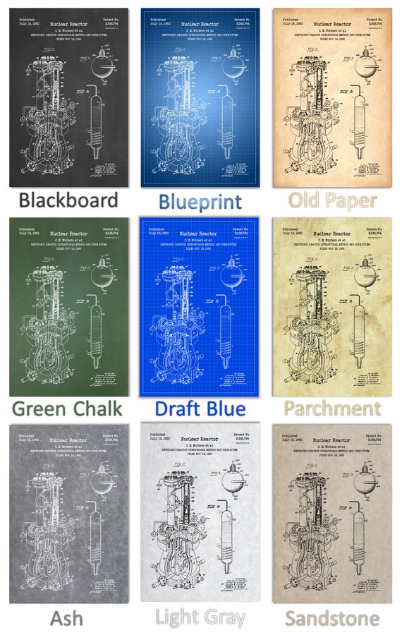 Nuclear Reactor Patent Print Art 1960