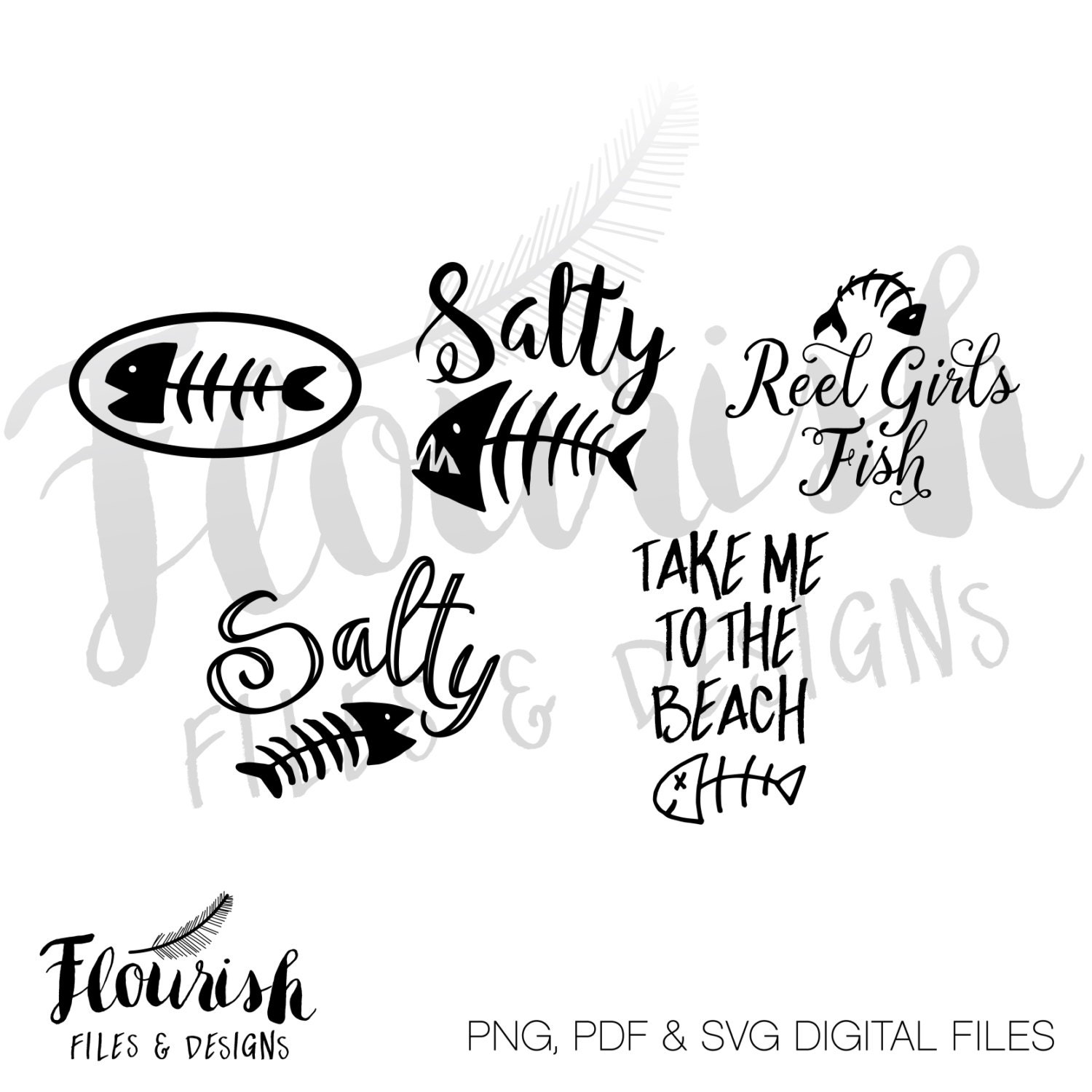 Hand Drawn Fish Bones with Sayings Digital Cut File SVG PNG