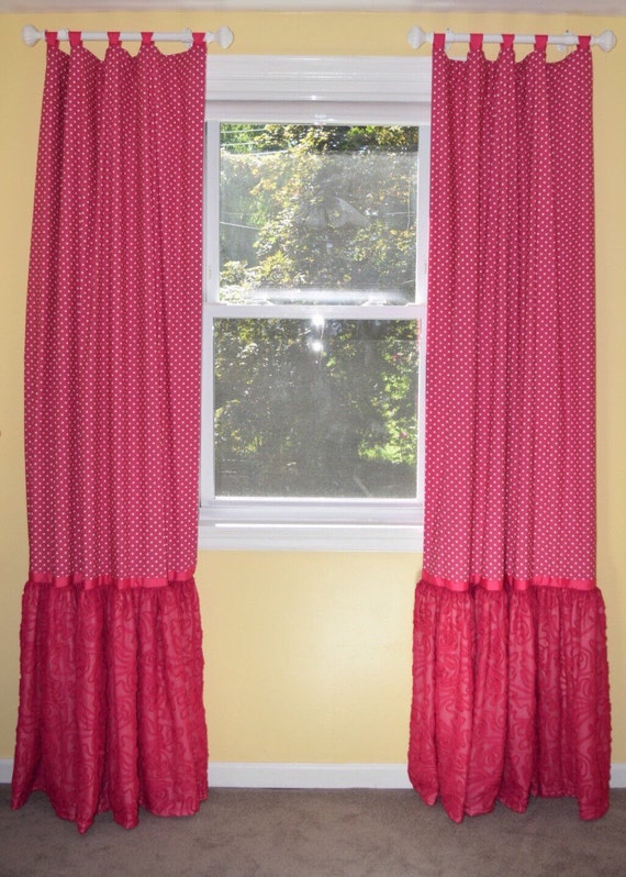 Items similar to Tab top ruffled bottom curtain panel dark pink with ...