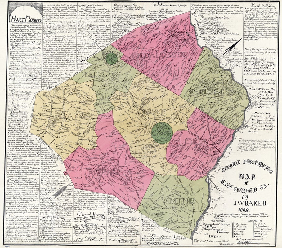 1889 Map of Hart County Georgia landowner reprint