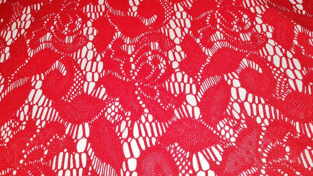 Red Knit Lace Fabric/Stretch lace fabric/lace by by FabricinaBox
