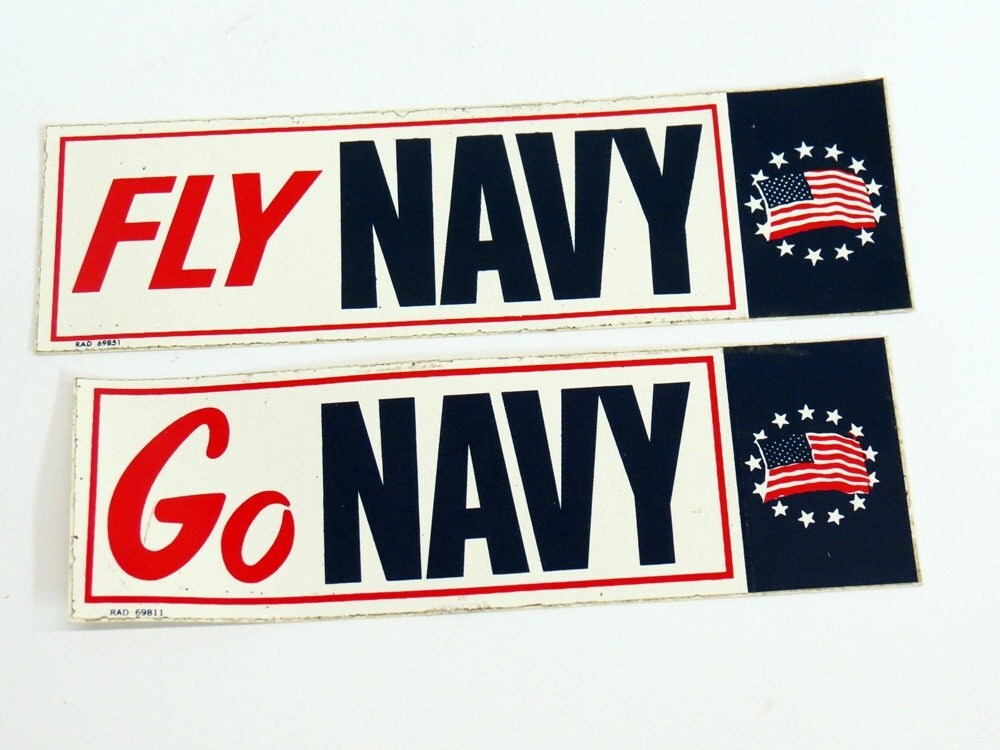 Pair Fly Navy Go Navy Bumper Stickers 1970s New Old Stock