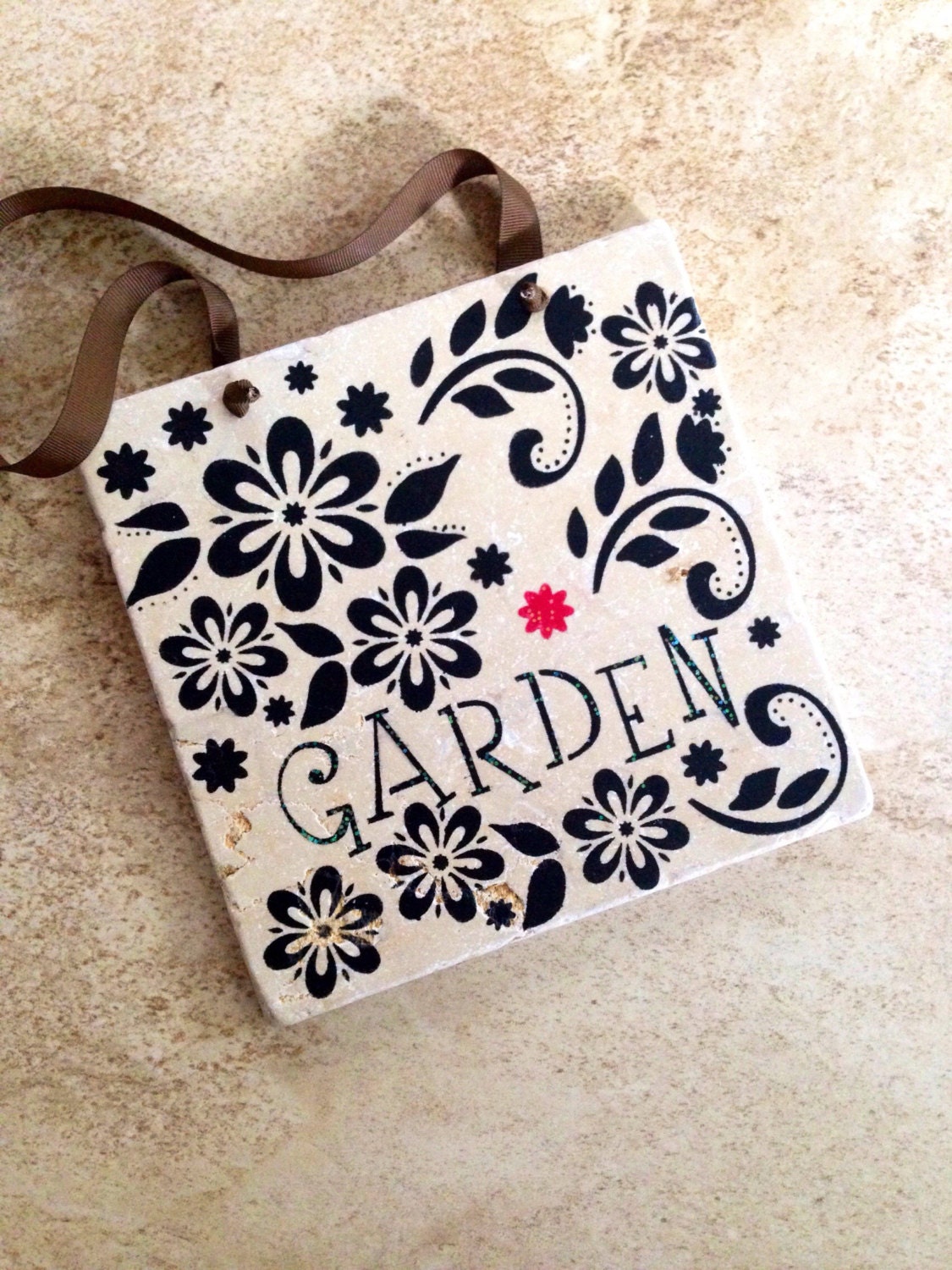 Rustic wall sign garden art small tile sign stenciled