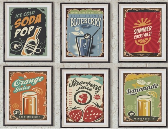 Set of 6 Retro Kitchen Wall Art Prints Retro Art Wall Decor