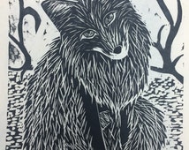 Unique fox woodcut related items | Etsy
