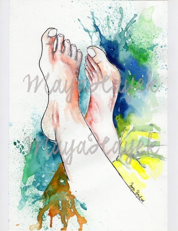 Relaxing Feet watercolor painting color feet print splash of