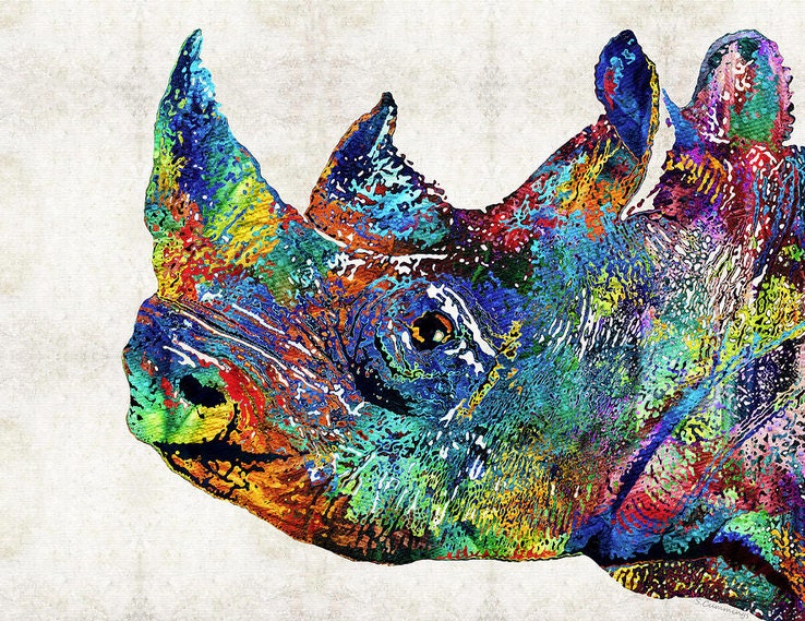 Colorful Rhino Rhinoceros Animal Art PRINT from Painting