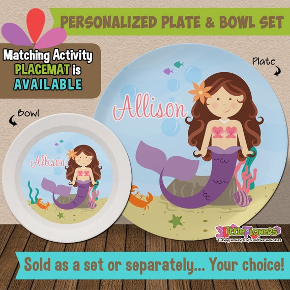 Personalized Mermaid Plate and Bowl Set by 3littleflowers on Etsy