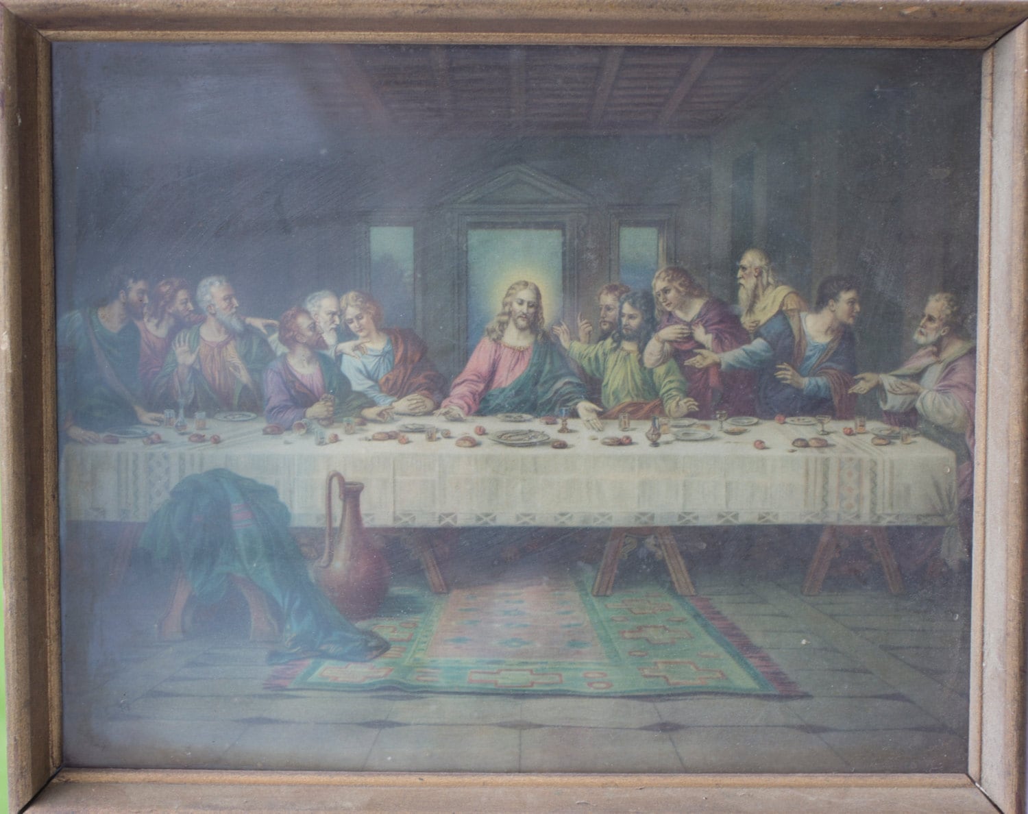 Antique Last Supper Print Vintage Framed Print 1920s