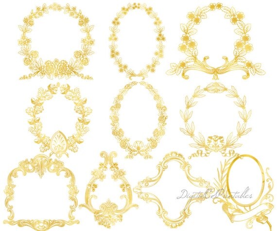 Gold frame clipart Digital frames Floral frame clipart Gold