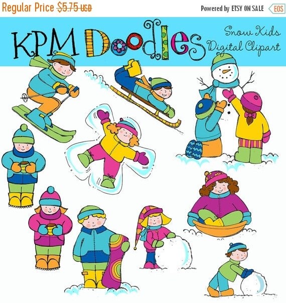 25% OFF COMBO Snow Kids Digital Clip art and Stamps by kpmdoodles