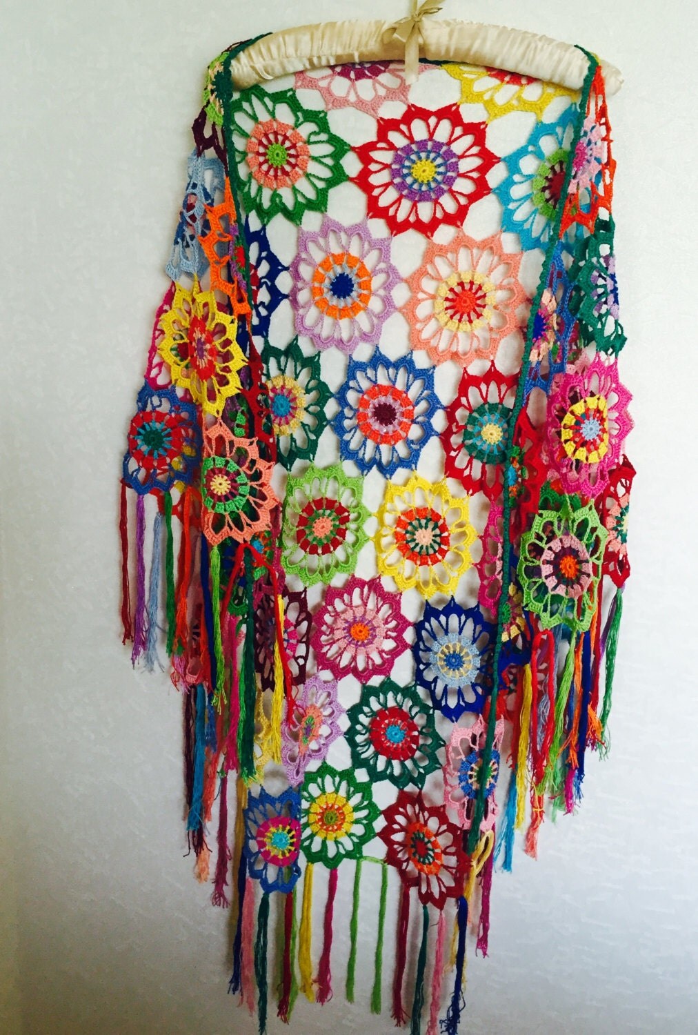 Colourful Crochet Shawl Boho Gypsy Shawl Hippie Patchwork