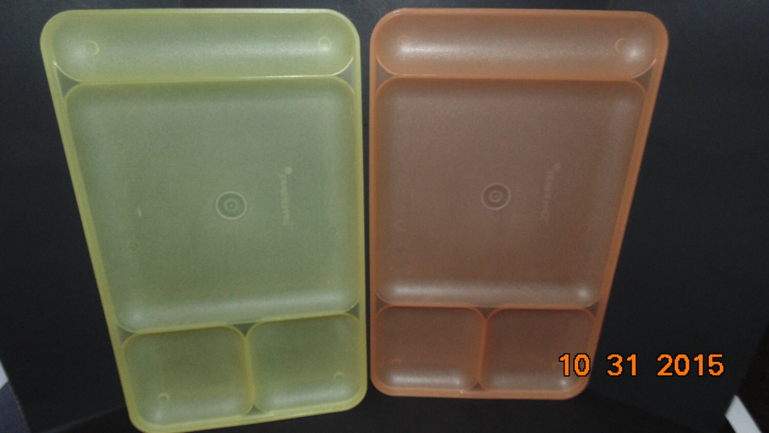 Two Pastel translucent VINTAGE TUPPERWARE Large divided Picnic TRAYS ...