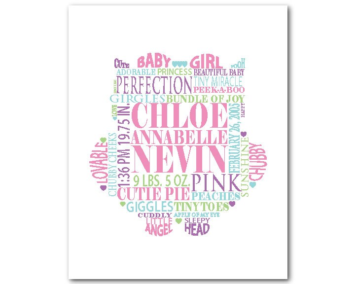 New Baby Girl Gift Personalized Word Art by SusanNewberryDesigns