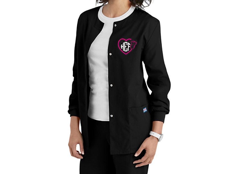Sonographer Heart Monogram Scrub Jacket by SouthernStitchCo