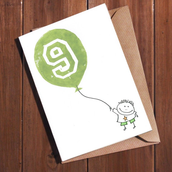 9th birthday card nine year old card age 9 birthday card 9