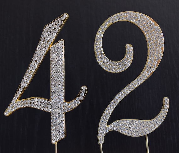 Rhinestone Gold NUMBER 42 Cake Topper 42nd Birthday Party