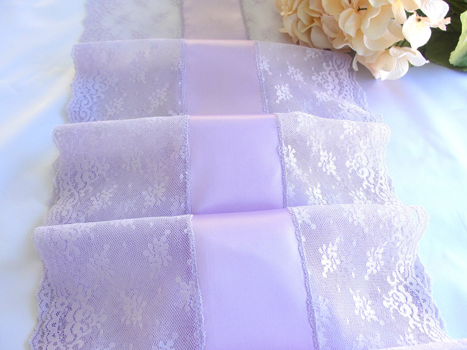Soft lilac lace tabe runner wedding table runner lace overly