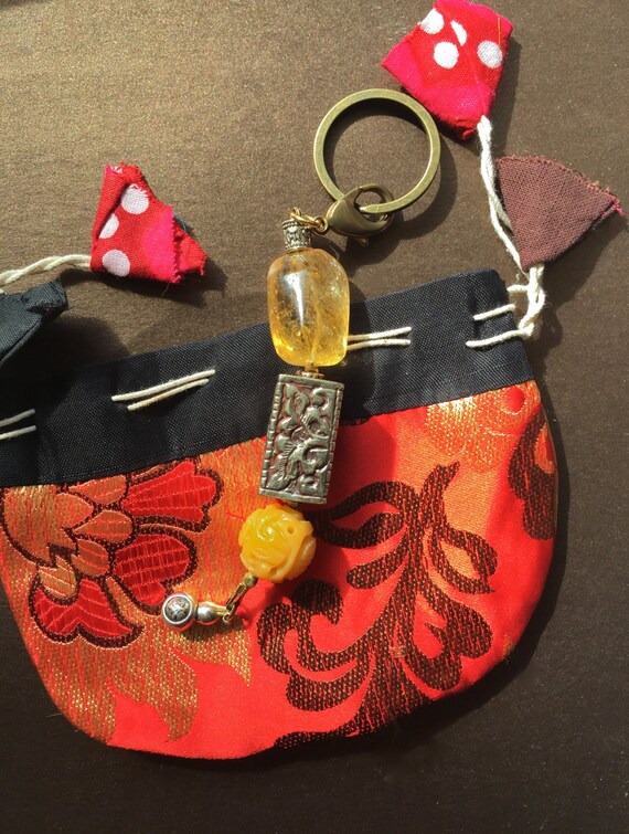 Gemstone Asian Boho Keychain Chinese Amulet Carved Good