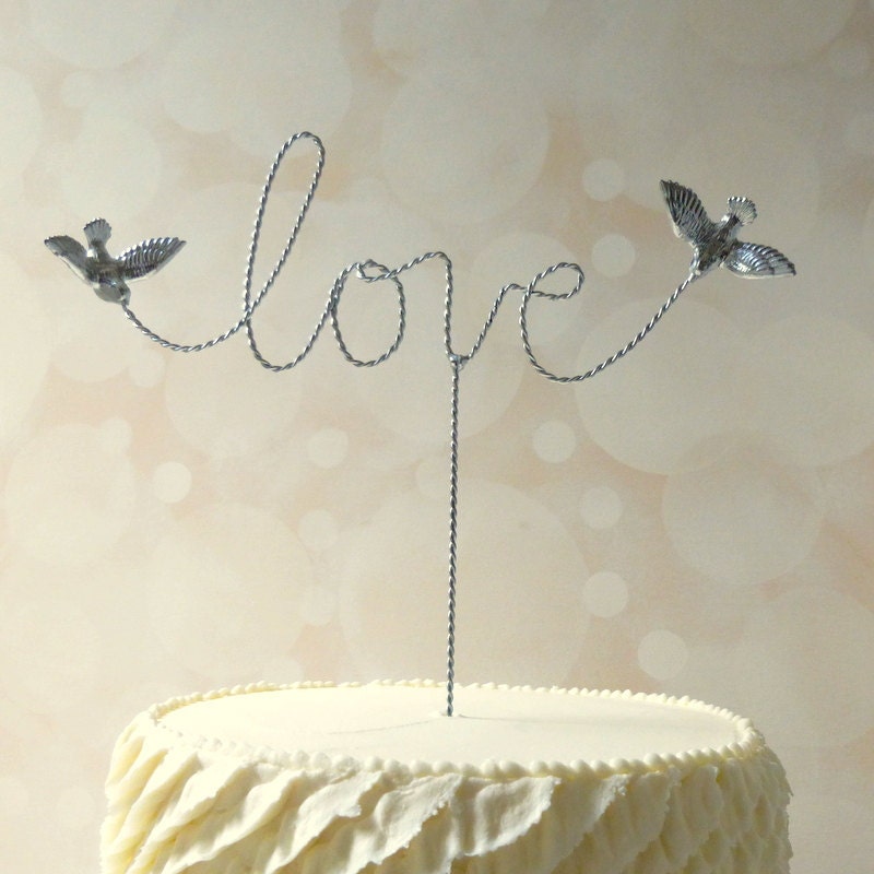 Silver Cake Topper Wire Cake Topper Love Wedding Cake