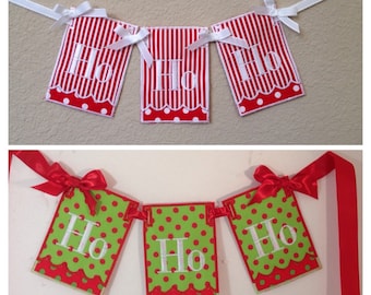 Ho Ho Ho Burlap Banner with Rag Garland Christmas rag