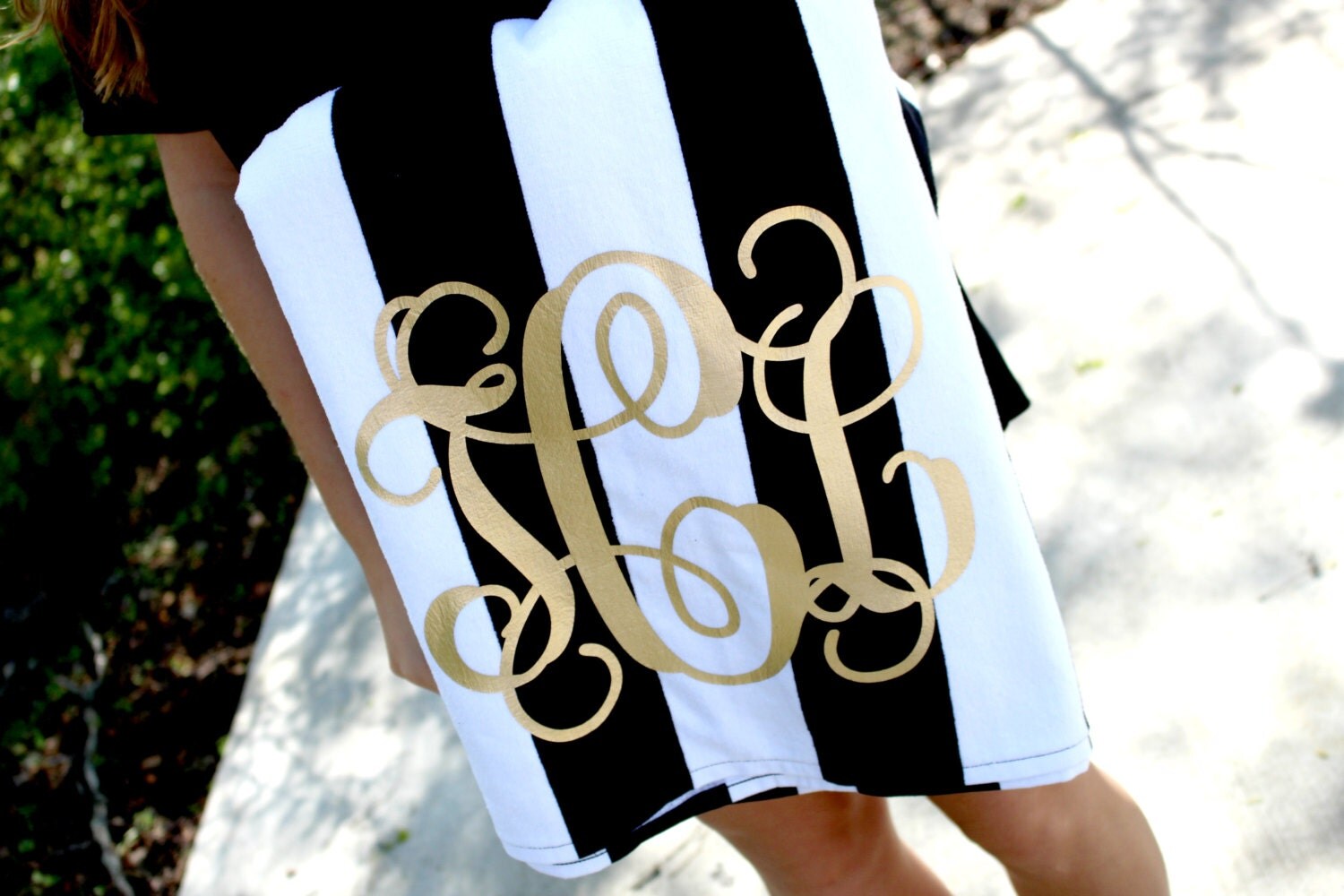 Monogram Beach Towel Stripe Cabana Personalized Glitter Towel