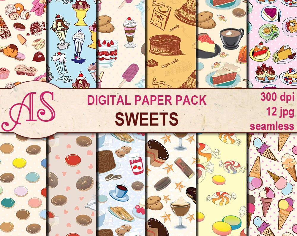 Digital Sweets Seamless Paper Pack, 12 printable Digital Scrapbooking ...