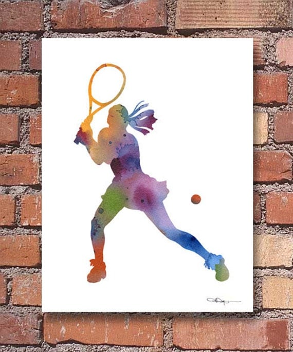 Tennis Player Art Print Abstract Watercolor Painting Wall