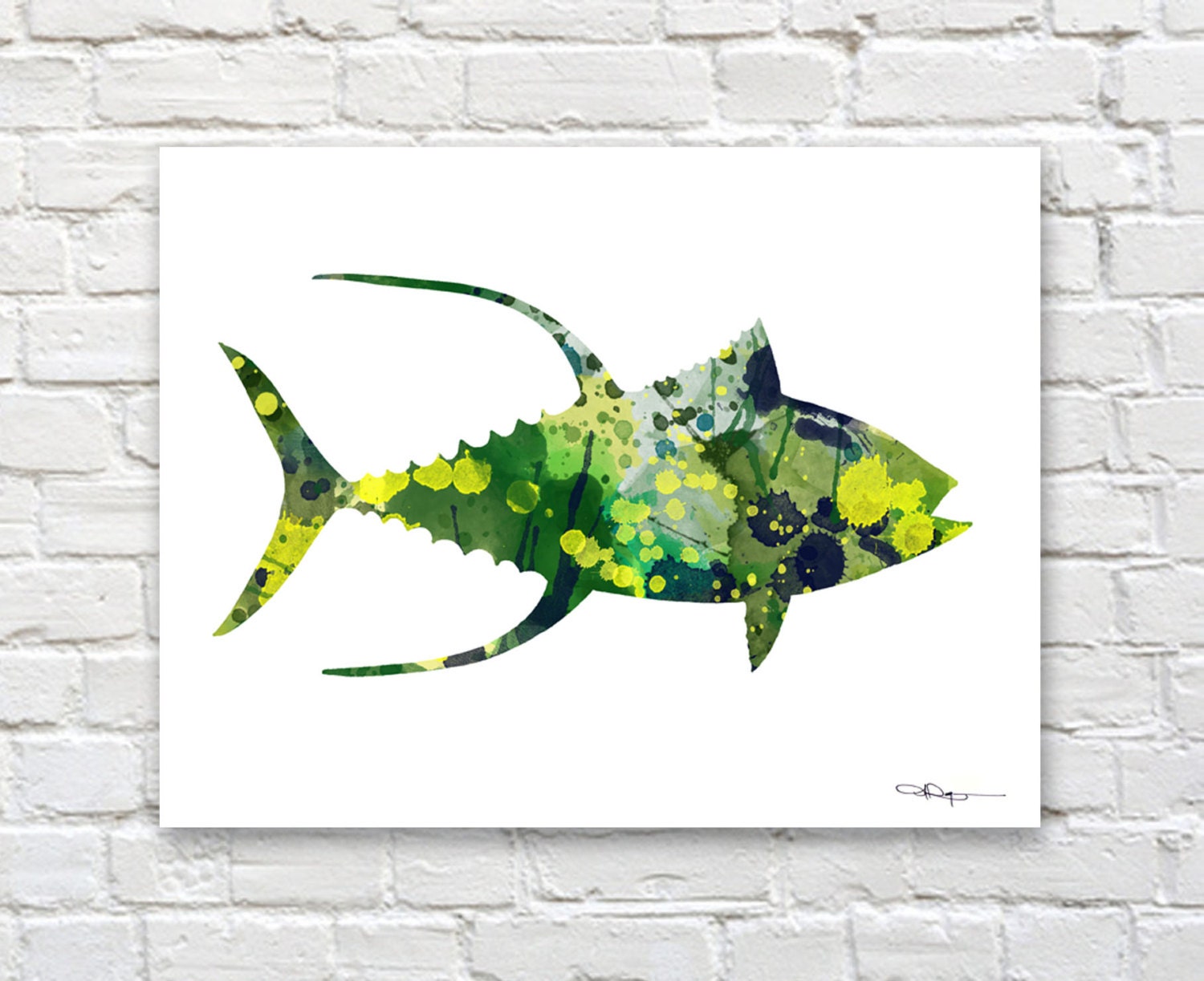 Yellowfin Tuna Fish Art Print Abstract Watercolor Painting