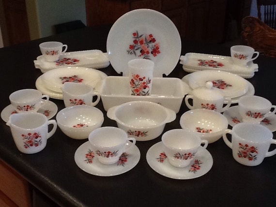 Vintage 50Pc Fire King Primrose Dish Set Anchor