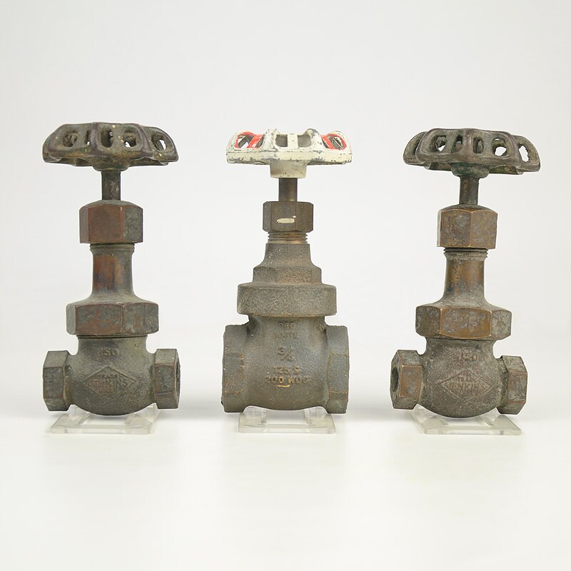 3 Vintage Brass Pipe Valves, Water Spigot, Industrial Valve, Altered ...