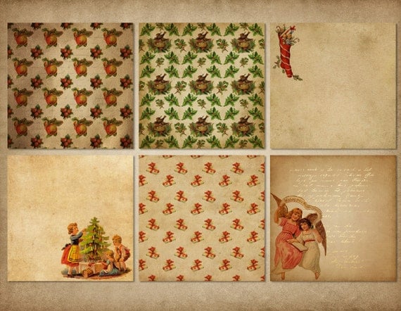Antique Christmas Digital Paper Vintage by OriginsDigitalCurio