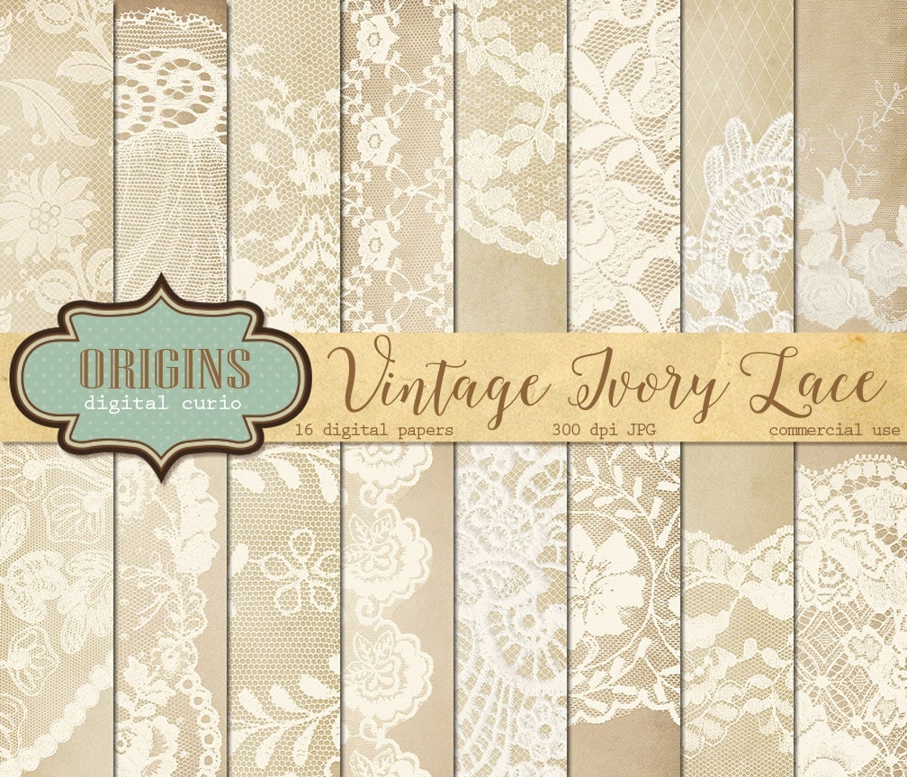 Vintage Ivory Lace Digital Paper shabby by OriginsDigitalCurio