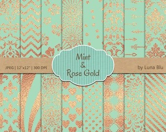 Rose Gold Foil Digital Paper: Rose Gold Paper by Lunabludesign