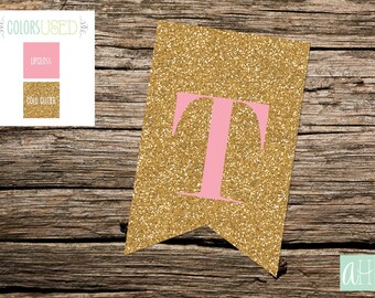 Printable Rose Gold Glitter Pennant Flag Banner by ArtfulHappiness