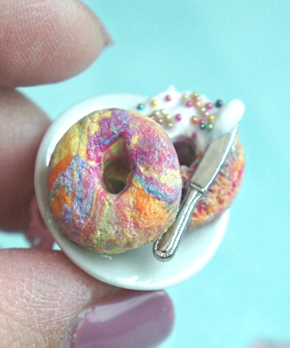 rainbow bagel ring miniature food jewelry unicorn bagel